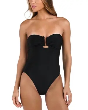 L'Agence Emilia Solid Bandeau V Wire One-piece Swimsuit - Black