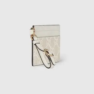 Gucci Gg Emblem Card Case With Strap Gg Canvas - White
