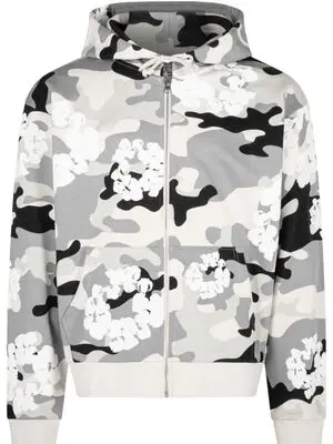 DENIM TEARS Camouflage-print Zip-up Hoodie - Black