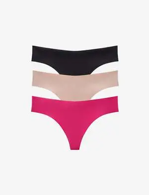 THIRDLOVE Zero Edge™ No-show Thong 3 Pack Panty - Black Taupe Hotpink
