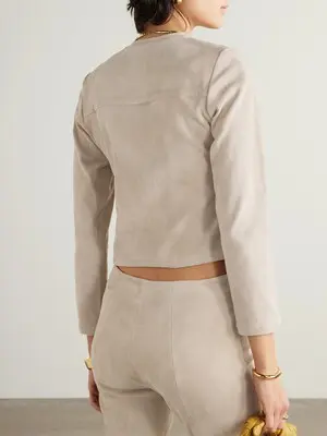 Stouls Astrid Cropped Suede Cardigan - Neutrals