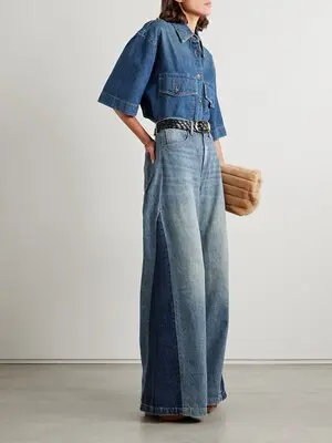 NILI LOTAN Ebony Paneled Wide-leg Jeans - Blue