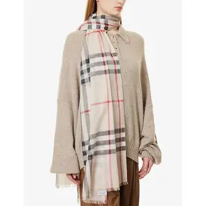 Burberry Wide Check Wool-silk Scarf - Stone Check