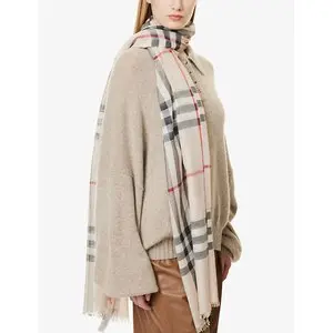 Burberry Wide Check Wool-silk Scarf - Stone Check