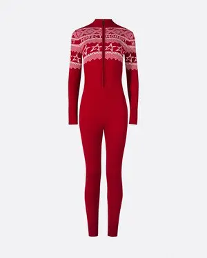 Perfect Moment Intarsia-knit Merino Wool Jumpsuit - Red