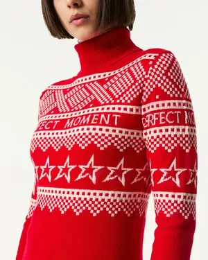 Perfect Moment Intarsia-knit Merino Wool Turtleneck - Red