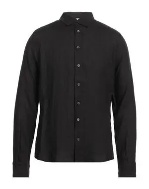 Alpha Studio Man Shirt Marigold Size 40 Linen Black