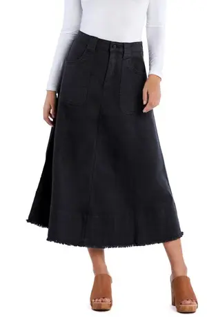 WASH LAB DENIM Patch Pocket Midi Skirt - Liquorice