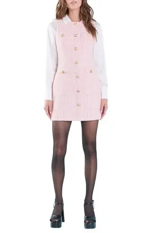 Endless Rose Sleeveless Metallic Tweed Mini Dress - Pink