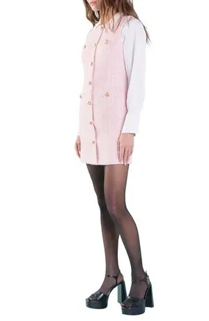 Endless Rose Sleeveless Metallic Tweed Mini Dress - Pink