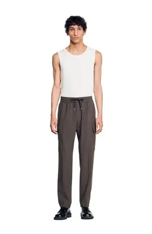 Sandro Elasticated Cargo Trousers - Dark Kaki.