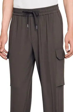 Sandro Elasticated Cargo Trousers - Dark Kaki.