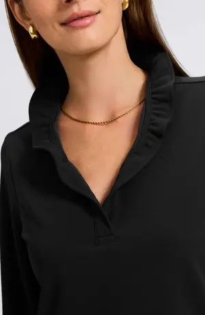Foxcroft Tammy Ruffle Collar Crepe Top - Black