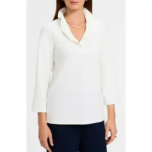 Foxcroft Tammy Ruffle Collar Crepe Top - Ecru