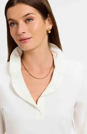 Foxcroft Tammy Ruffle Collar Crepe Top - Ecru