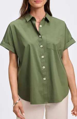 Foxcroft Abigail Short Sleeve Shirt - Basil