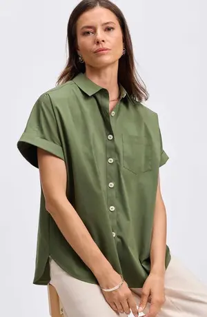 Foxcroft Abigail Short Sleeve Shirt - Basil