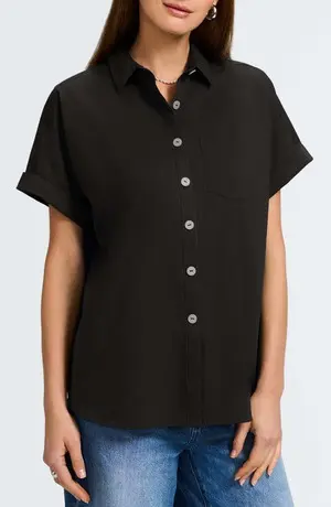 Foxcroft Abigail Short Sleeve Shirt - Black