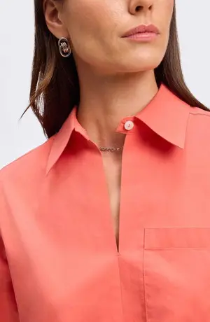 Foxcroft Bella Solid Popover Top - Tangerine