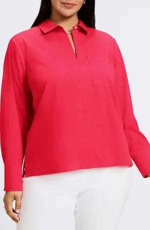 Foxcroft Bella Solid Popover Top - Raspberry