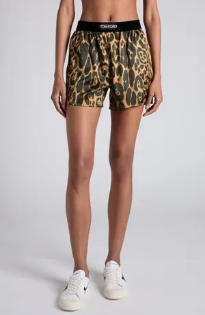 TOM FORD Leopard Print Stretch Silk Boxers - Kb359 Camel