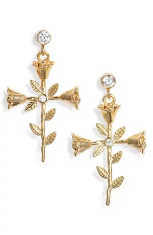 CHILD OF WILD Mini Rosa Sacra Cross Earrings - Gold