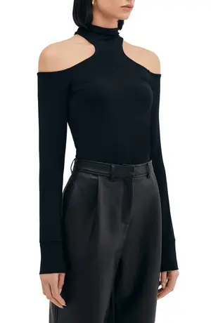 MARCELLA Cairo Cutout Mock Neck Top - Black