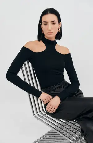 MARCELLA Cairo Cutout Mock Neck Top - Black