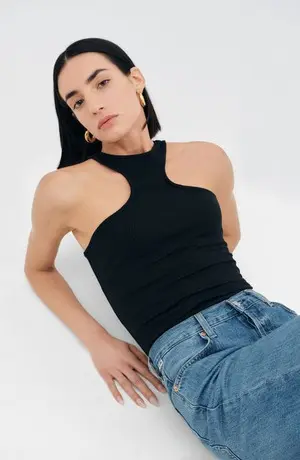 MARCELLA Chauncey Cutaway Sleeveless Top - Black