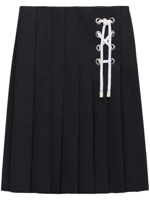 Prada Pleated Gabardine Midi Skirt - Blue