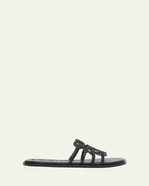 Loewe Petal Anagram Leather Slide Sandals - Black