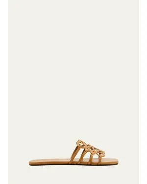 Loewe Petal Anagram Leather Slide Sandals - Camel