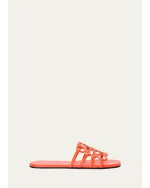 Loewe Petal Anagram Leather Slide Sandals - Deep Saffron