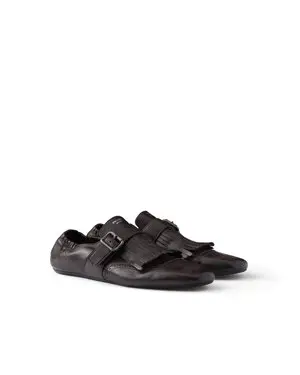 Prada Shuffle Fringed Monk Strap Shoes - Brown