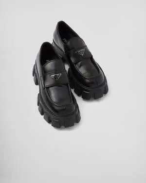 Prada Monolith Brushed Leather Loafers - Black