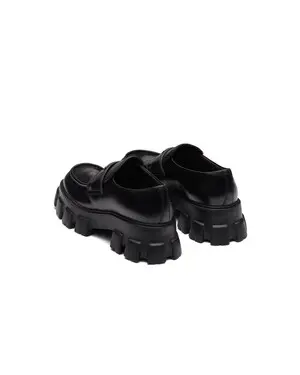 Prada Monolith Brushed Leather Loafers - Black