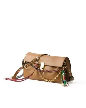 Prada Large Leather Shoulder Bag With Charms - Brown