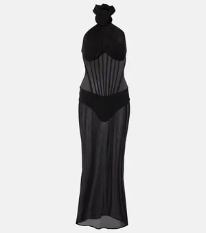 Magda Butrym Floral-appliqué Sheer Maxi Dress - Black