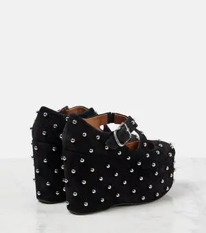 Alaïa Crisscrossed Studded Suede Ballet Flats