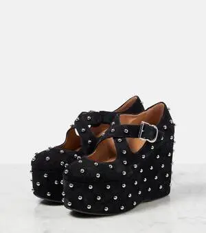 Alaïa Crisscrossed Studded Suede Ballet Flats