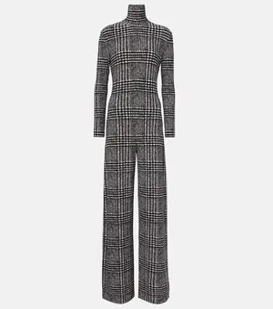 Norma Kamali Turtleneck Plaid Jumpsuit - Black