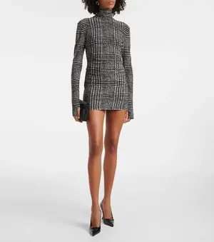 Norma Kamali Turtleneck Plaid Mini Dress