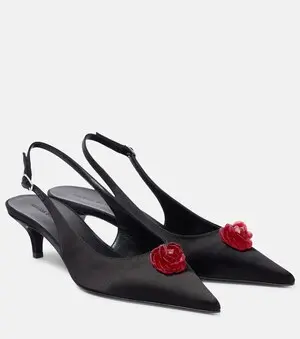 Magda Butrym 45 Floral-appliqué Satin Slingback Pumps - Black