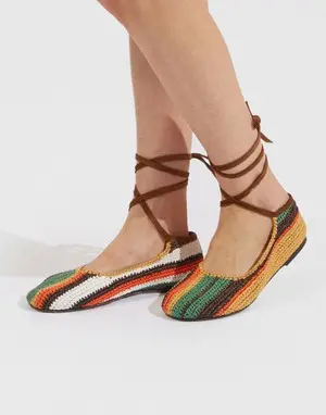 La DoubleJ Crochet Raffia Ballerina Flats