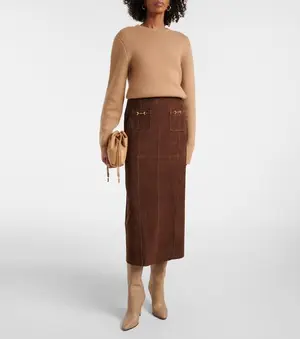 Rixo Edwina Suede Maxi Skirt - Brown