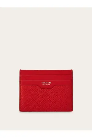 FERRAGAMO Ferragamo Monogram Credit Card Holder Red