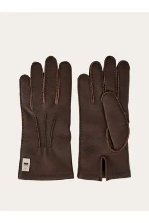 FERRAGAMO Leather Gloves With Gancini Hug Logo - Natural