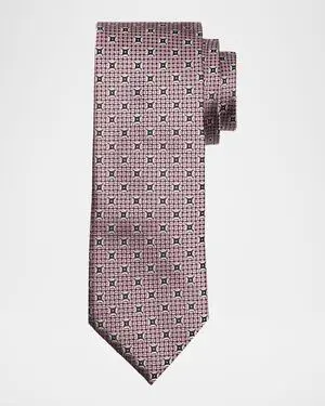 Zegna ZEGNA Woven Medallion Silk Tie Md Pnk Fan