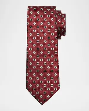 Zegna ZEGNA Woven Medallion Silk Tie Md Red Fan
