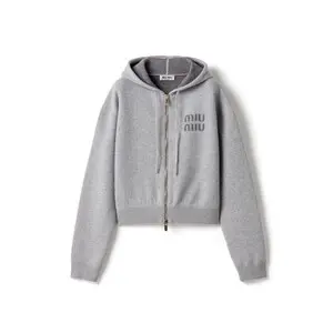 Miu Miu Double Cashmere Zip-up Hoodie Cardigan - Grey | Editorialist